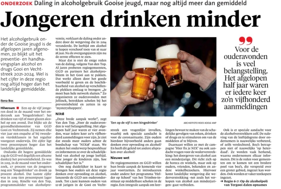 Artikelen over alcoholgebruik onder jongeren in de Gooi en Eemlander | GGD